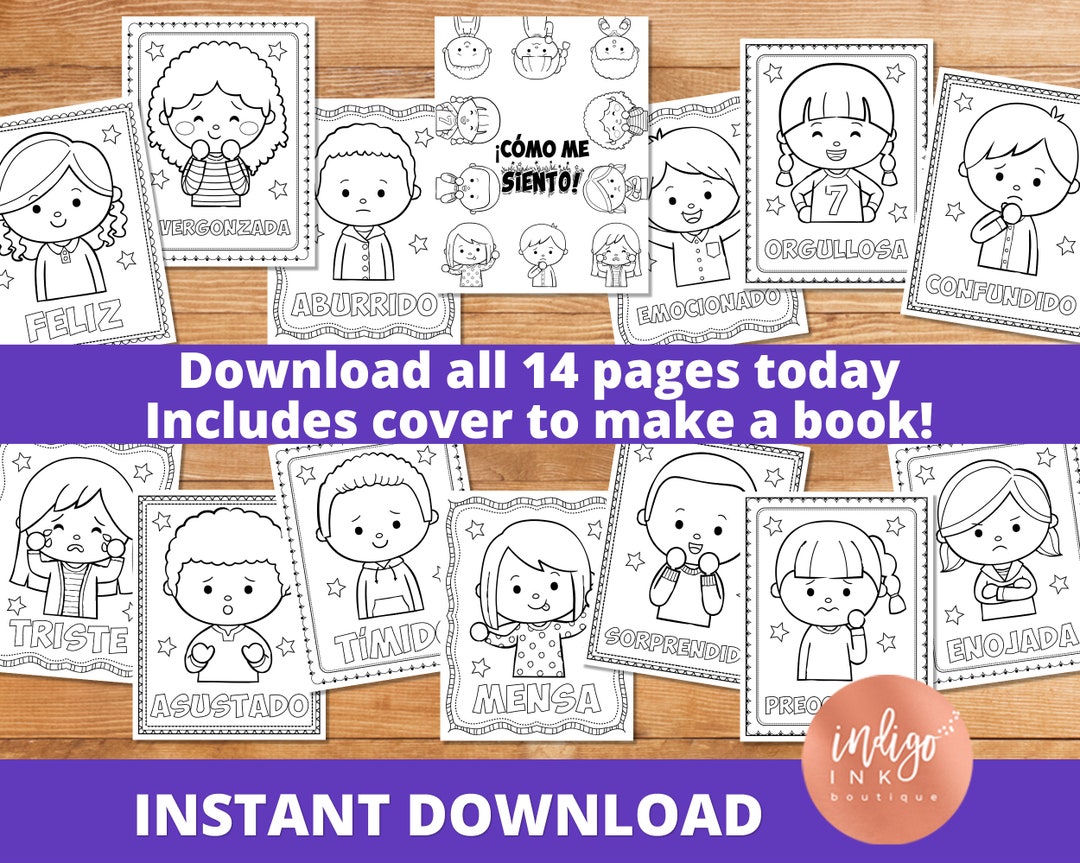SPANISH Emotions Coloring Pages INSTANT DOWNLOAD | Feelings Coloring ...