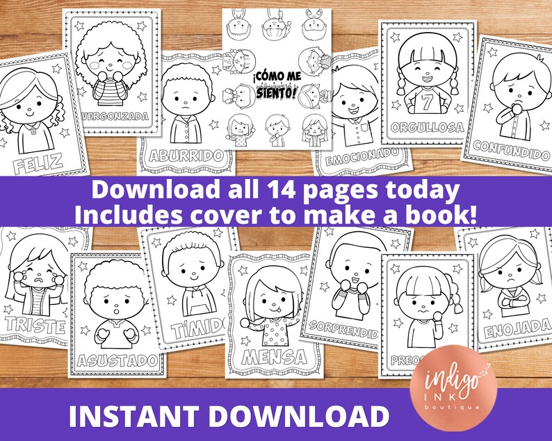 Páginas para colorear de emociones en ESPAÑOL DESCARGA INMEDIATA ...