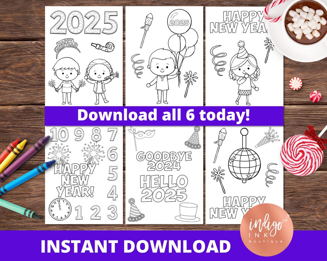 New Years Coloring Page INSTANT DOWNLOAD | New Years Printable | New ...