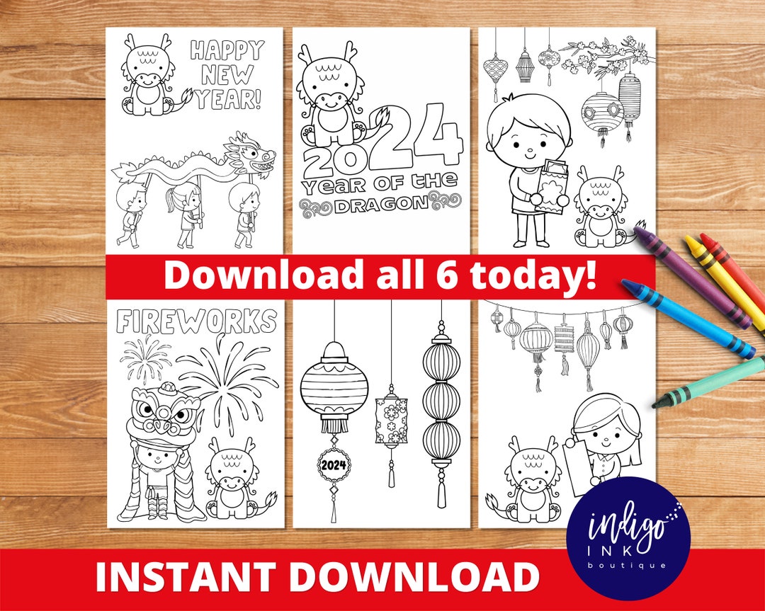 Lunar New Year Coloring Pages INSTANT DOWNLOAD 2024 Year of the Dragon ...