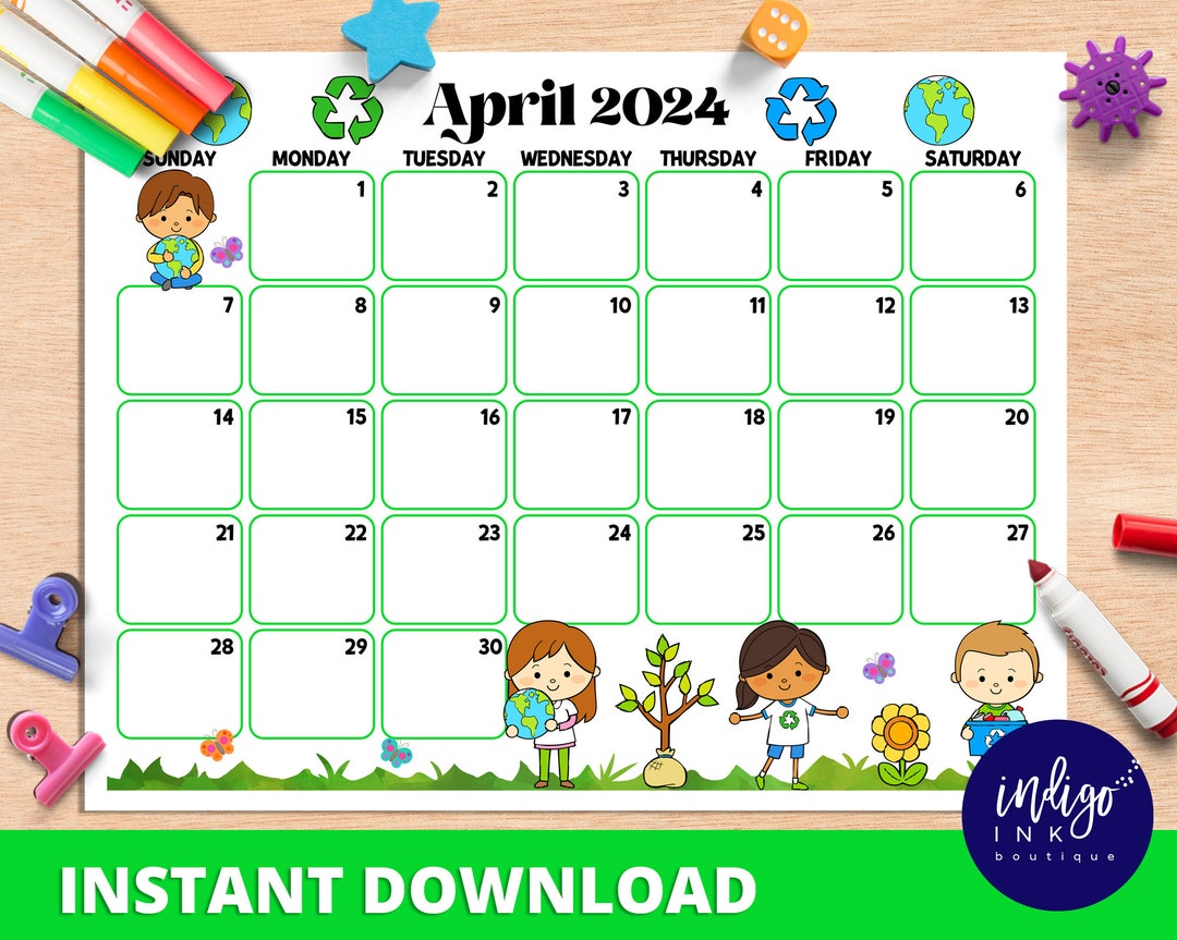 April 2024 Calendar INSTANT DOWNLOAD Monthly Planner Digital Calendar ...
