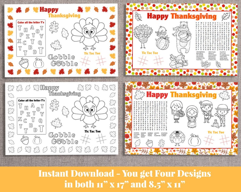 Thanksgiving Kids Placemat Kids Thanksgiving Place Mat | Etsy