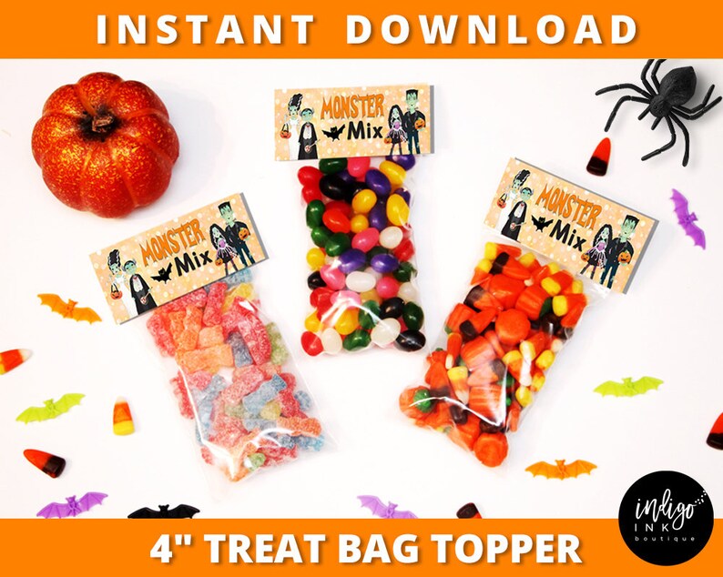 Monster Tags Party Bag Topper Halloween Bag Topper | Etsy