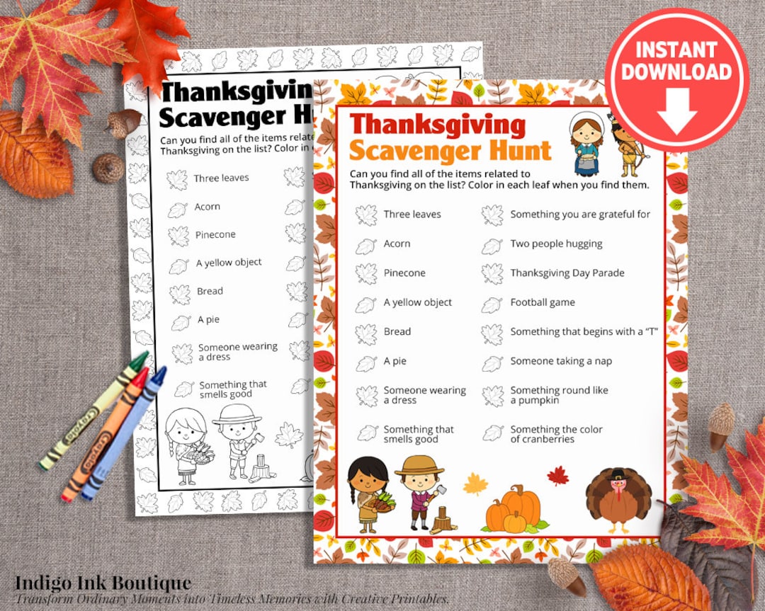 Kids Thanksgiving Printable Game Scavenger Hunt | Thanksgiving Party ...