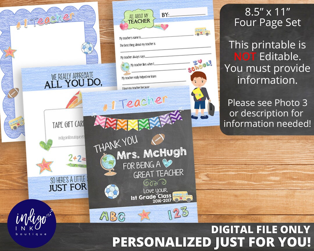 Teacher Appreciation DIGITAL DOWNLOAD | All About My Teacher | Last Day ...