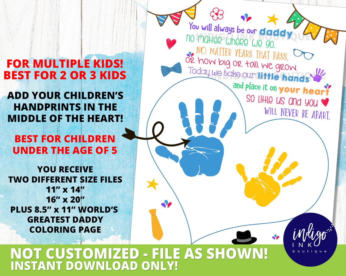 Fathers Day Gift for Daddy INSTANT DOWNLOAD Handprint Gift | Etsy