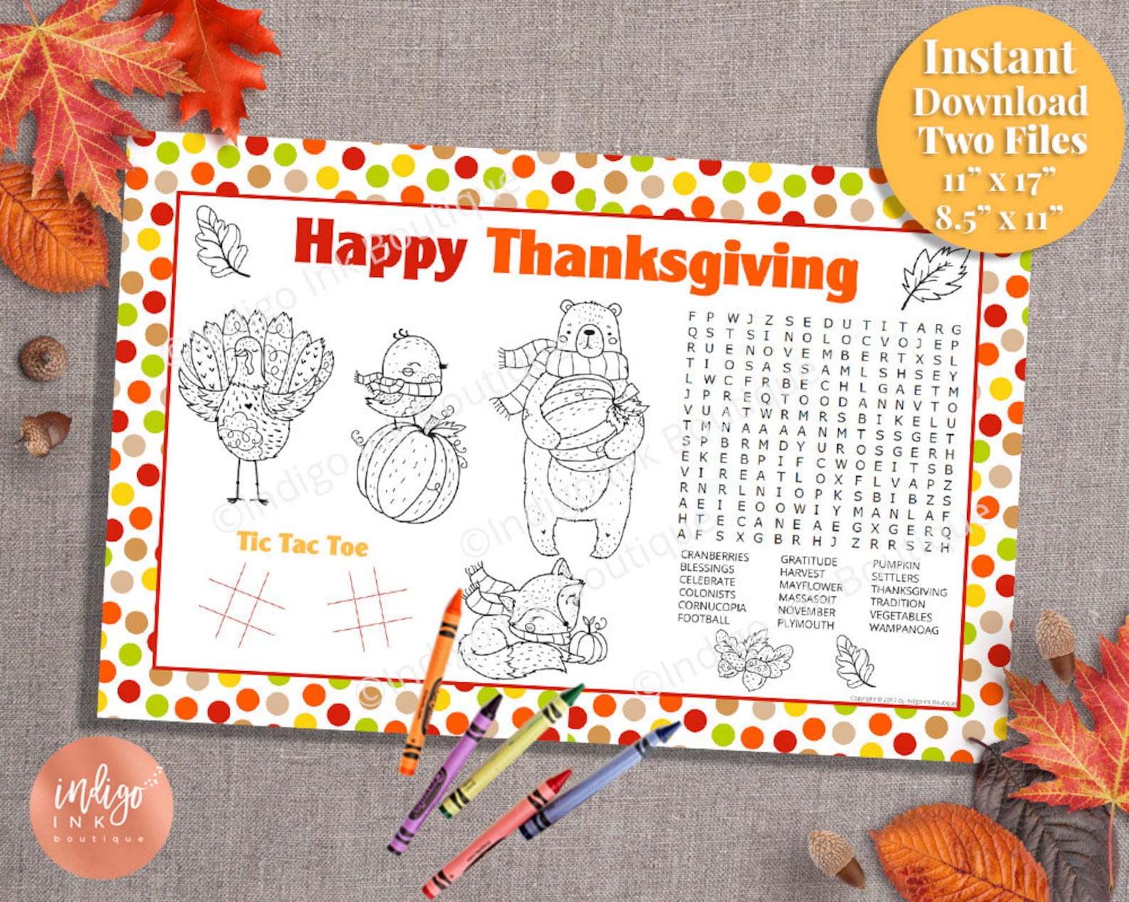 Kids Thanksgiving Activity Placemat Thanksgiving Printables - Etsy