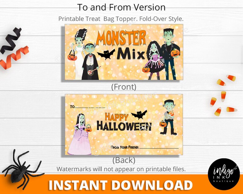 Monster Tags Party Bag Topper Halloween Bag Topper | Etsy