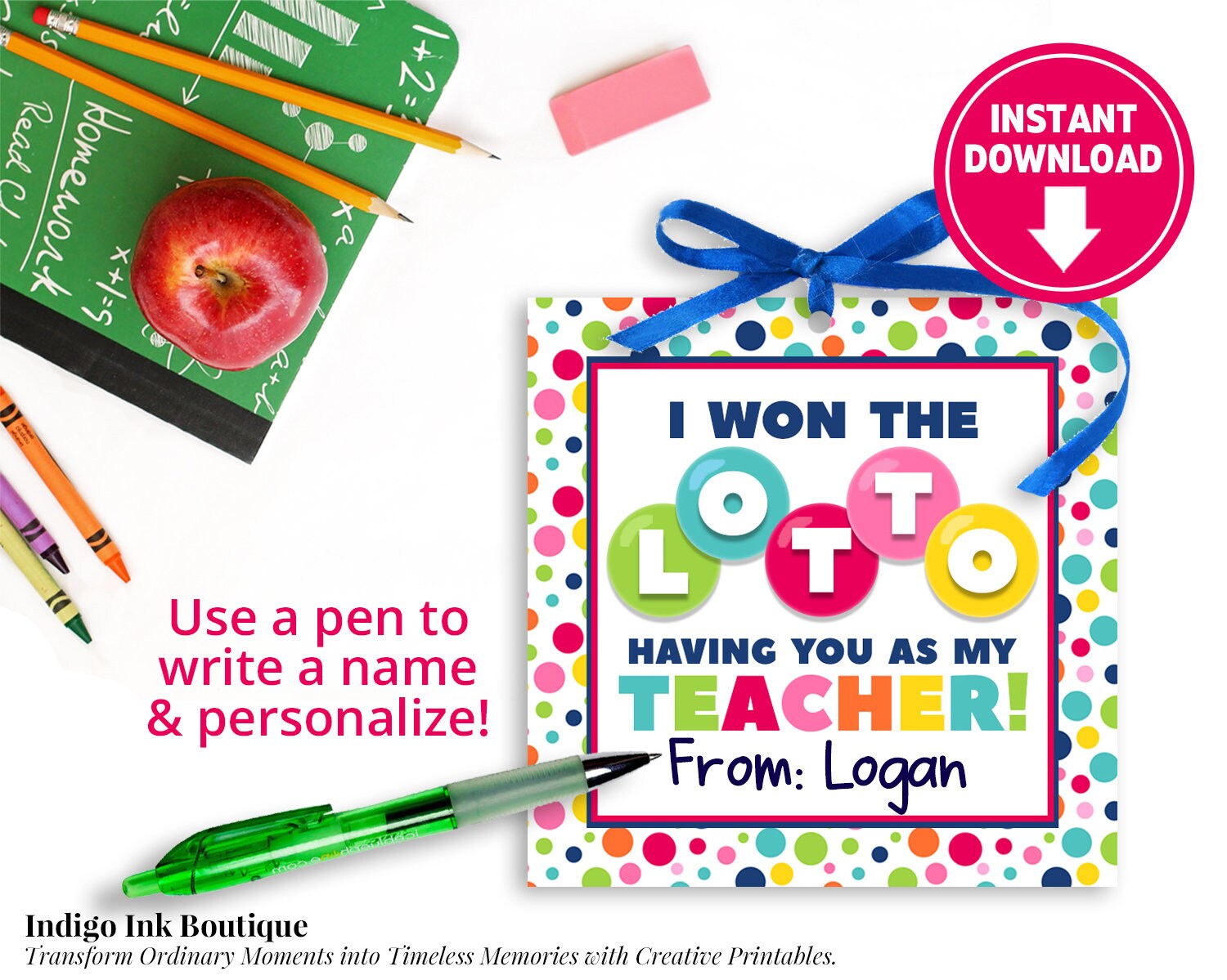 Teacher Gift Tag INSTANT DOWNLOAD | Won the Lotto Teacher Favor Tag ...