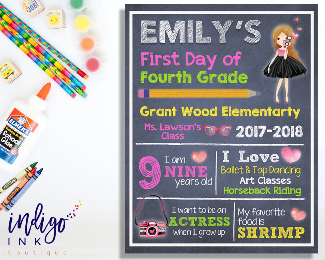 Custom Chalkboard First Day of School Poster Back to School | Etsy