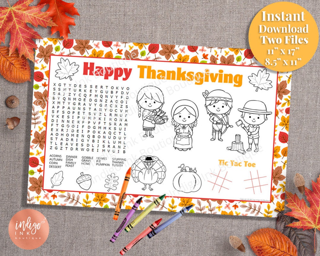 Thanksgiving Activity Placemat | Thanksgiving Game Word Search | Kids ...