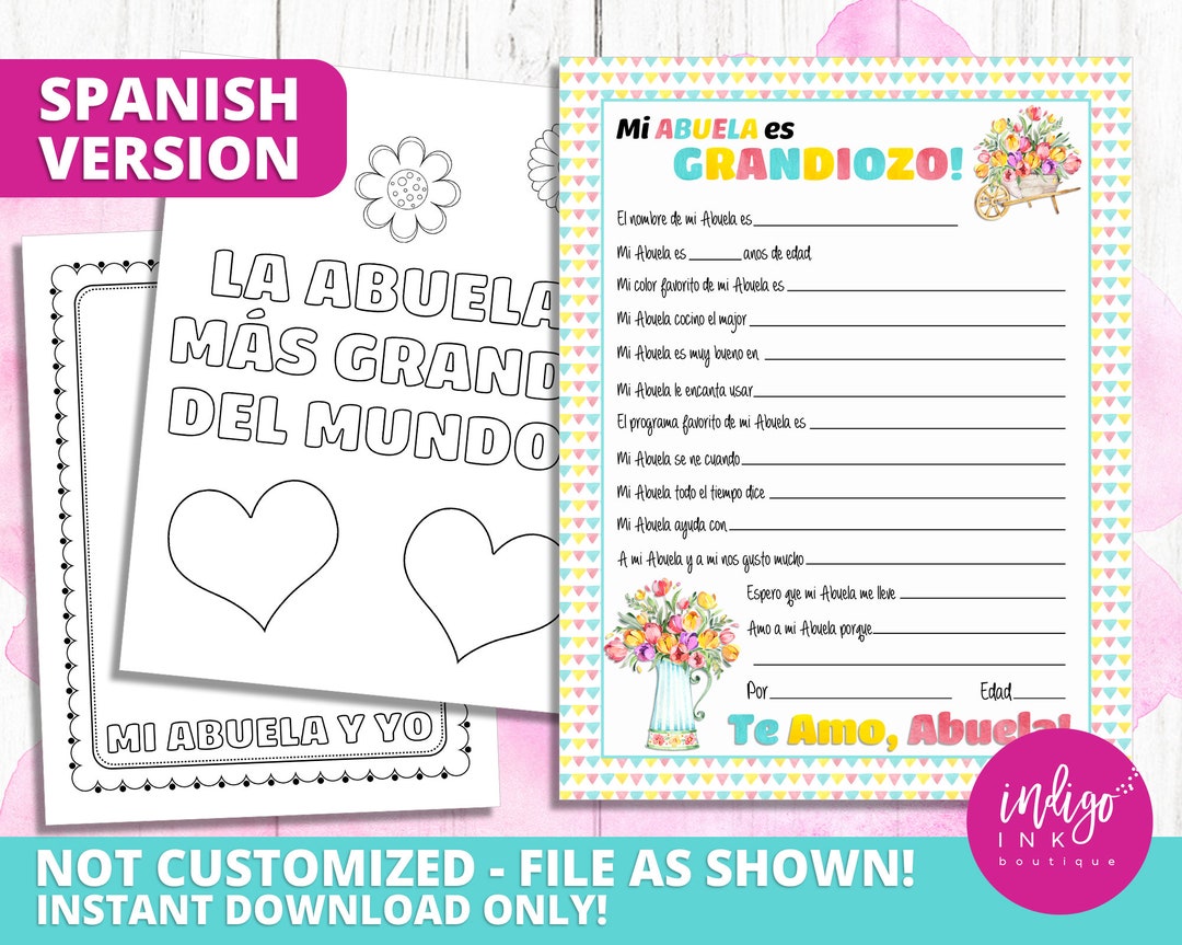 All About My Abuela Kid Questionnaire Mothers Day Gift INSTANT DOWNLOAD ...