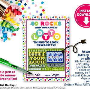 40th Birthday Lottery Ticket Holder INSTANT DOWNLOAD | 40 Rocks Lottery ...