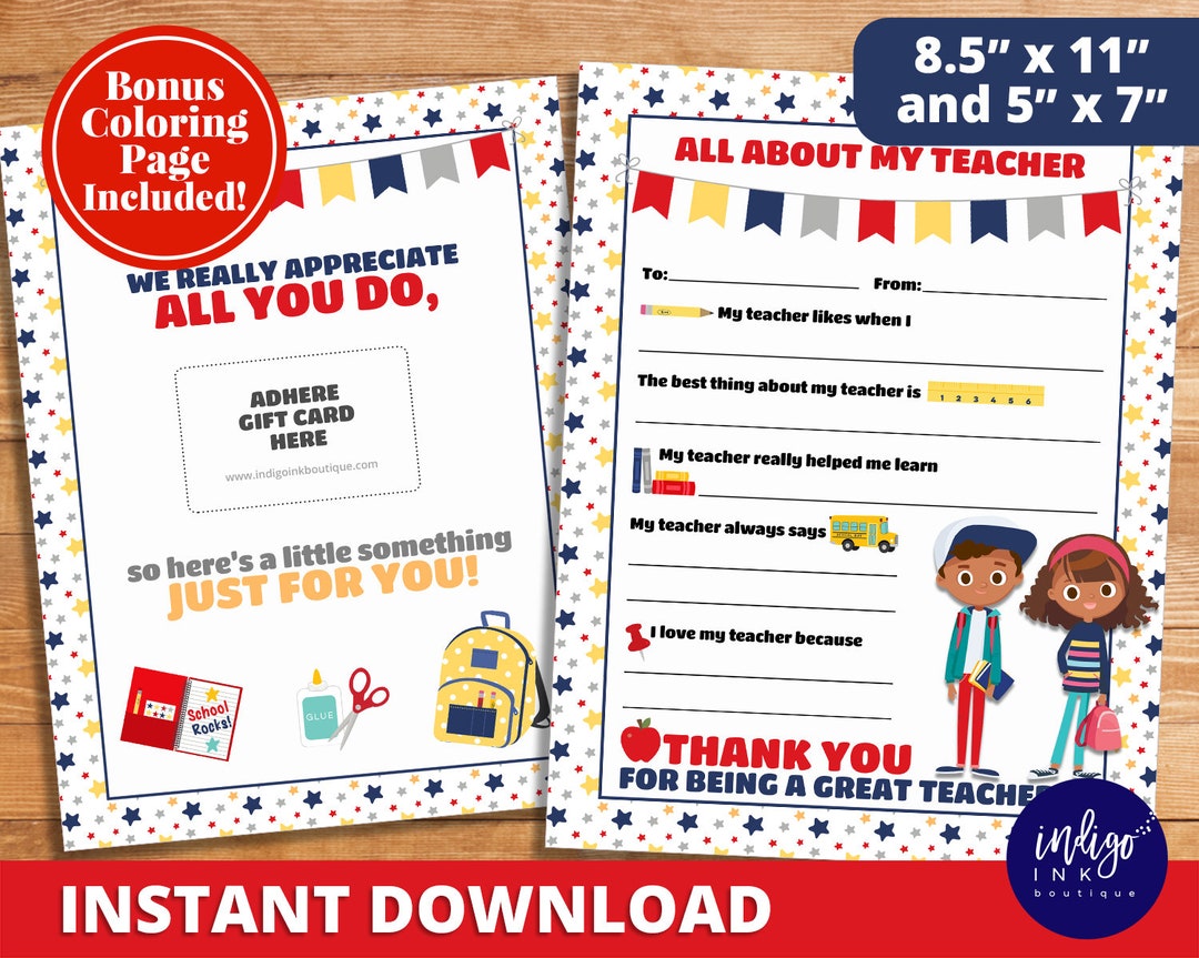 Teacher Appreciation Week Gift Idea INSTANT DOWNLOAD | All About My ...