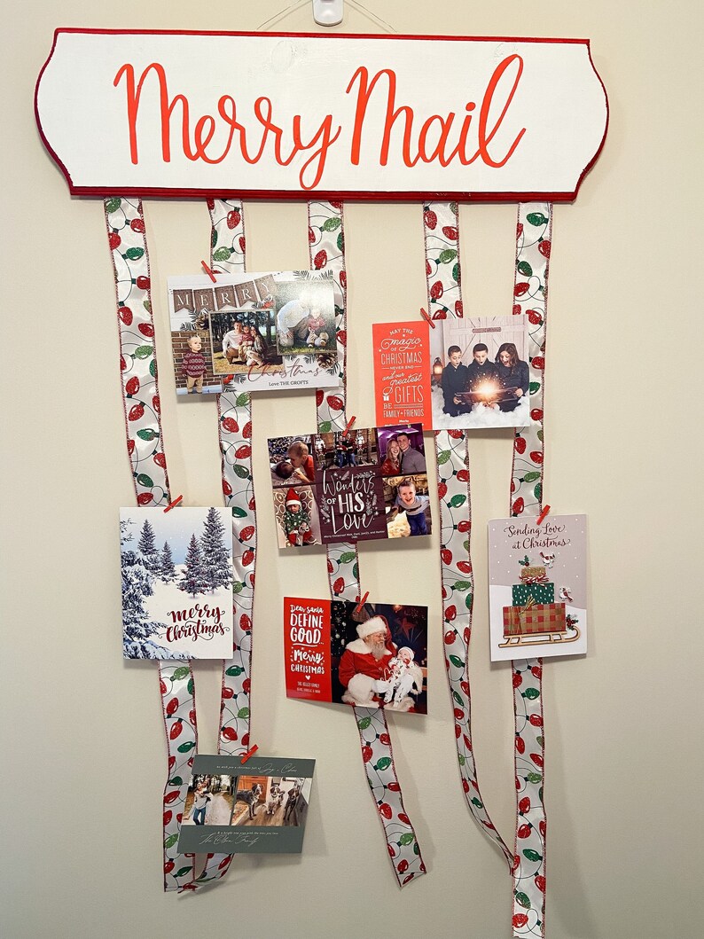 Christmas Card Display Merry Mail Sign Holiday - Etsy