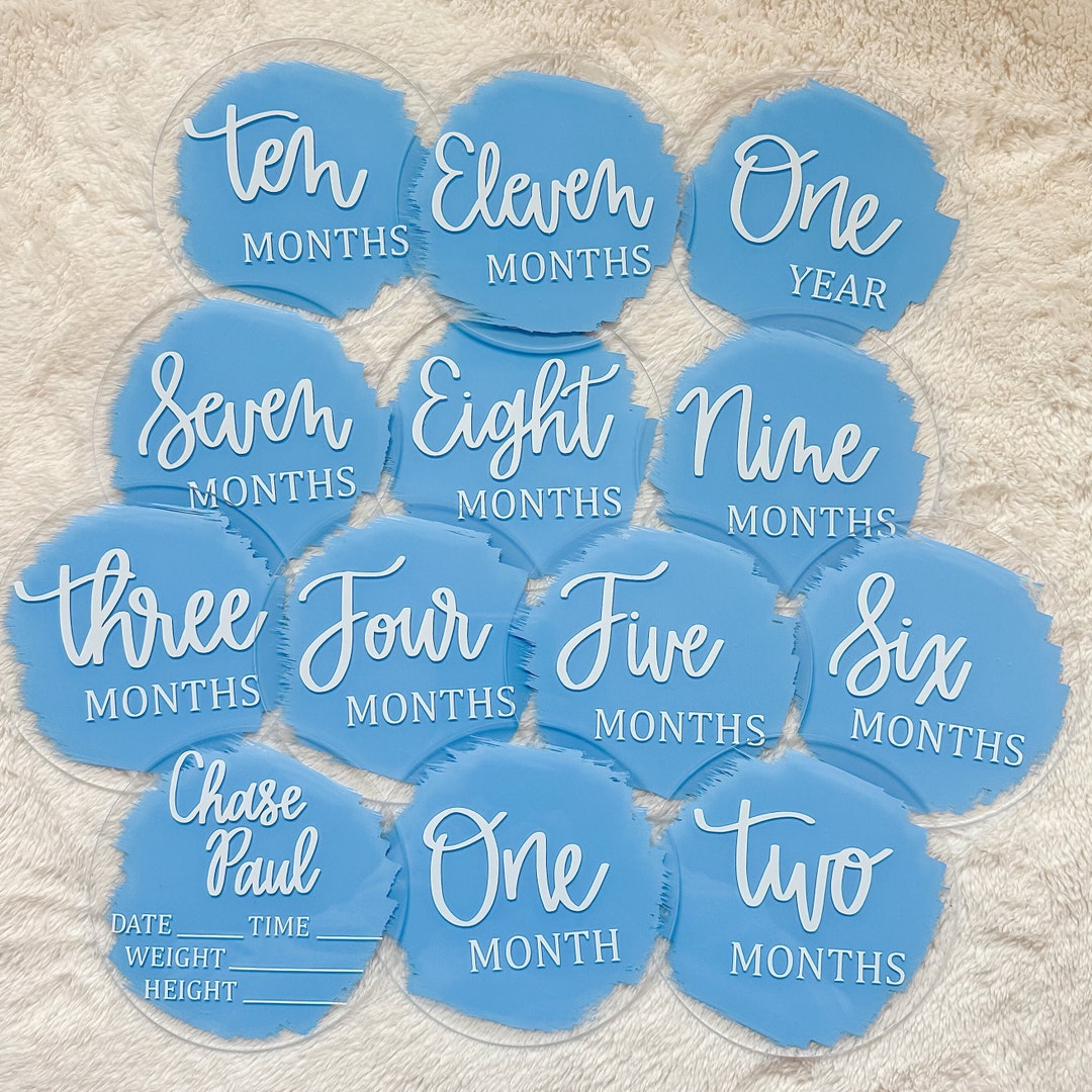 Acrylic Baby Monthly Milestones - Painted Acrylic Disc, 12 Month Set ...