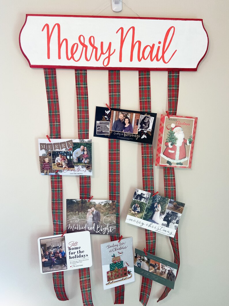 Christmas Card Display Merry Mail Sign Holiday - Etsy