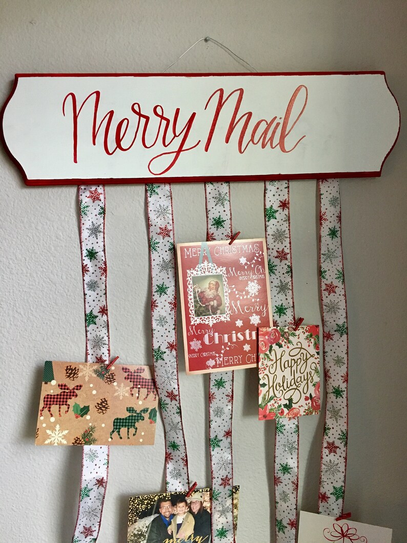 Christmas Card Display Merry Mail Sign Holiday | Etsy