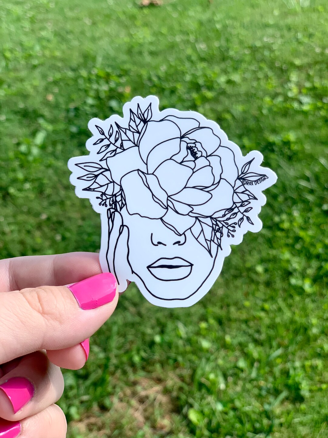Floral Face Line Drawing Sticker - Etsy