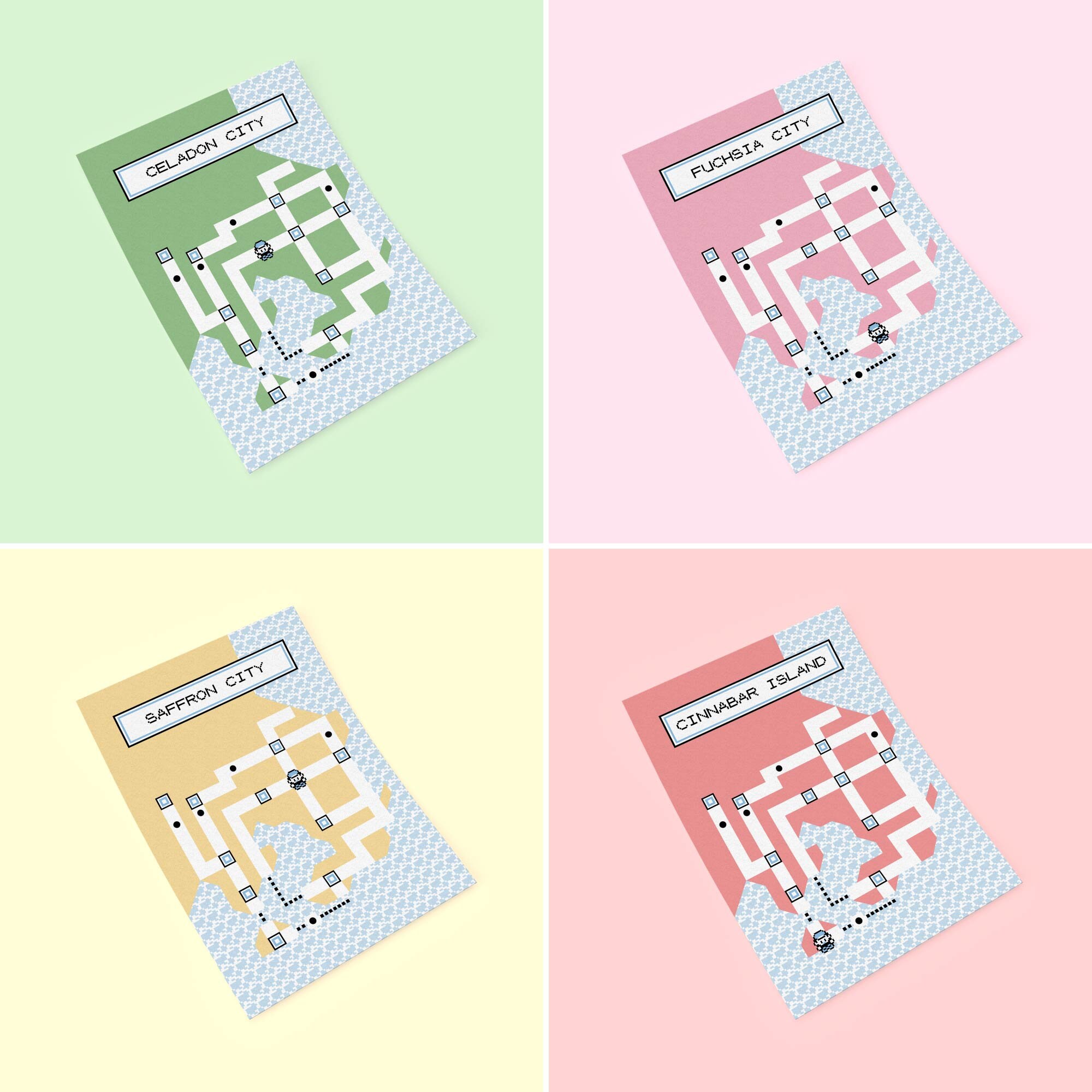 KANTO MAP Printable Poster Set, Bundle, Gift, Pokemon Art, Pallet Town ...