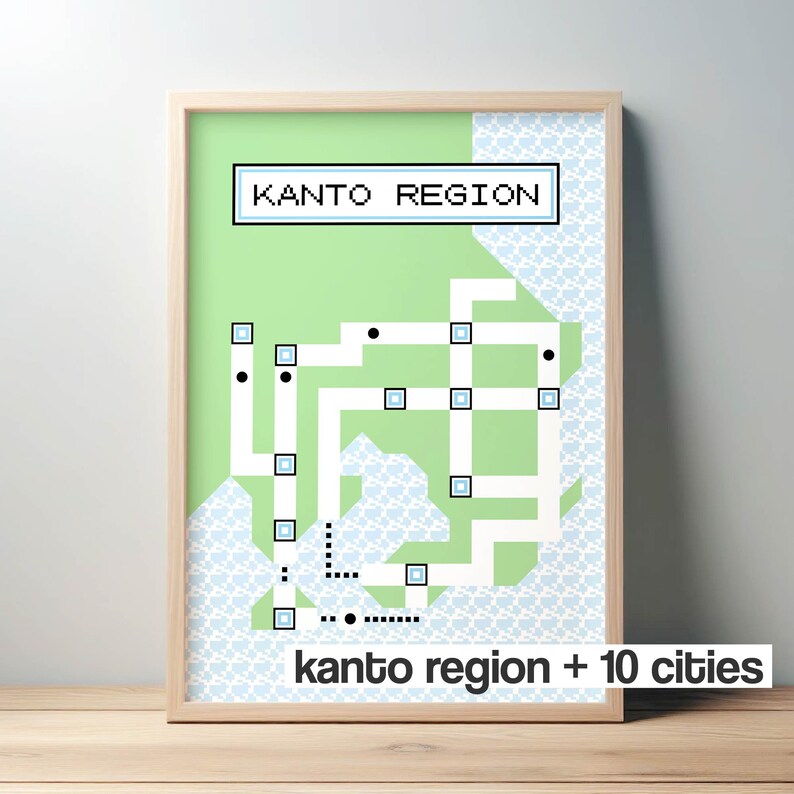 KANTO MAP Printable Poster Set, Bundle, Gift, Pokemon Art, Pallet Town ...