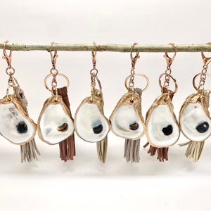 Oyster Shell and Genuine Leather Tassel Bag Charm, Keychain - Etsy