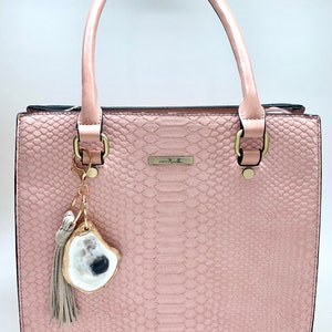 Oyster Shell and Genuine Leather Tassel Bag Charm, Keychain - Etsy