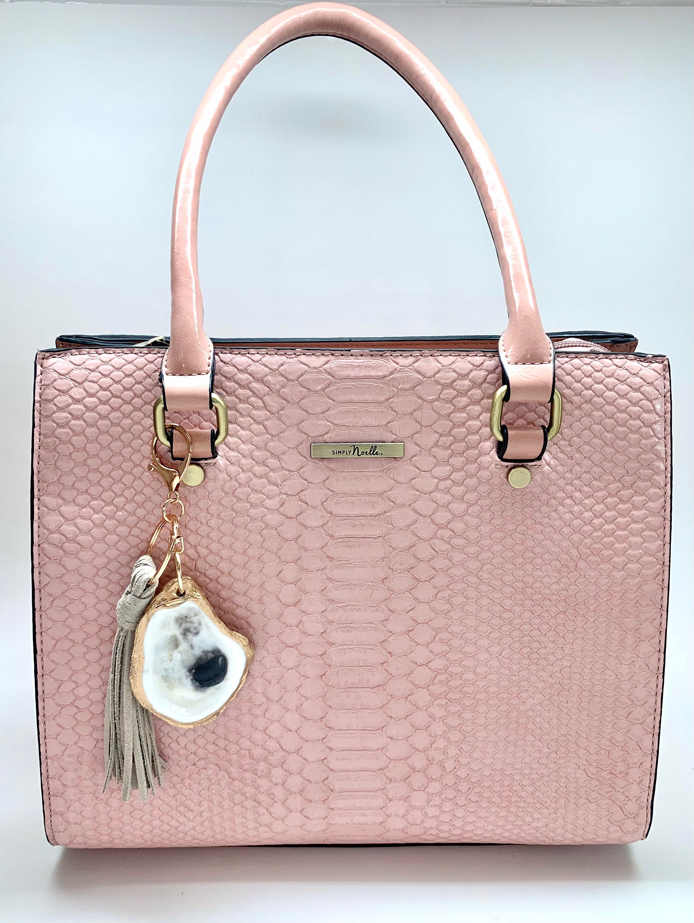 Oyster Shell and Genuine Leather Tassel Bag Charm, Keychain - Etsy