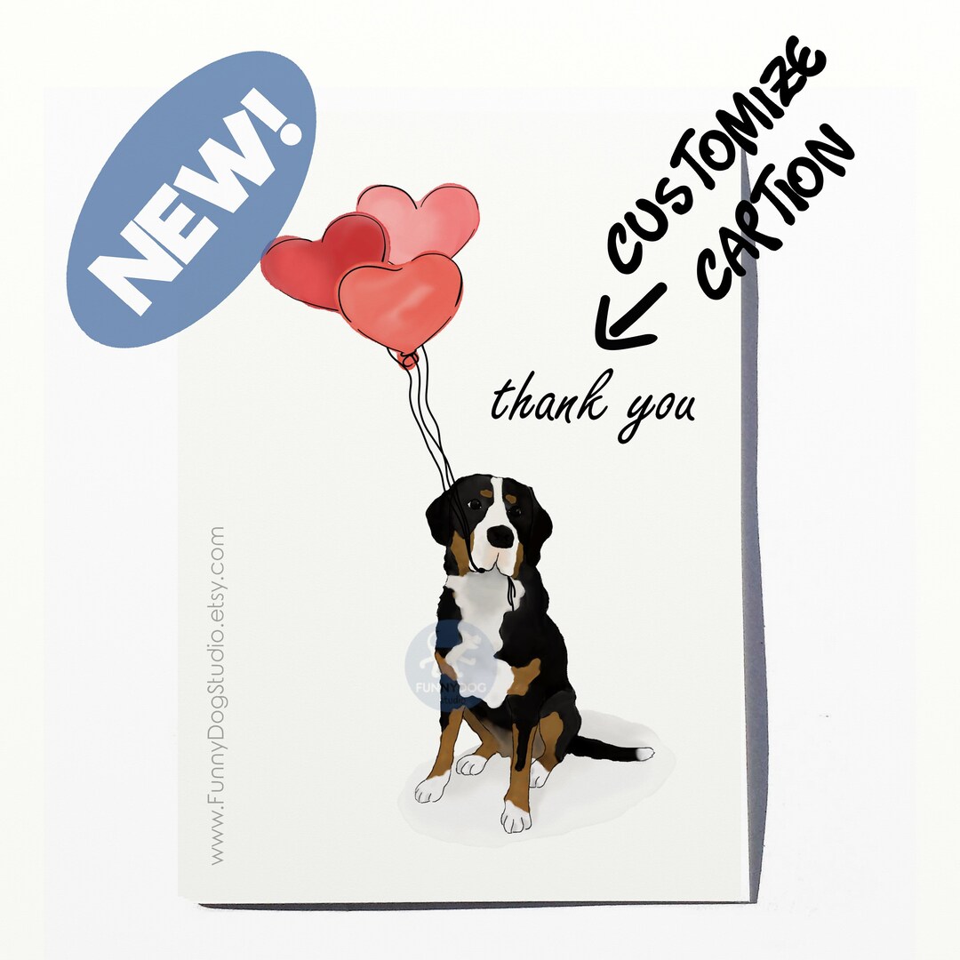 Cute Swissy Card With Custom Caption; Swissy Thank You Card; Swissy ...