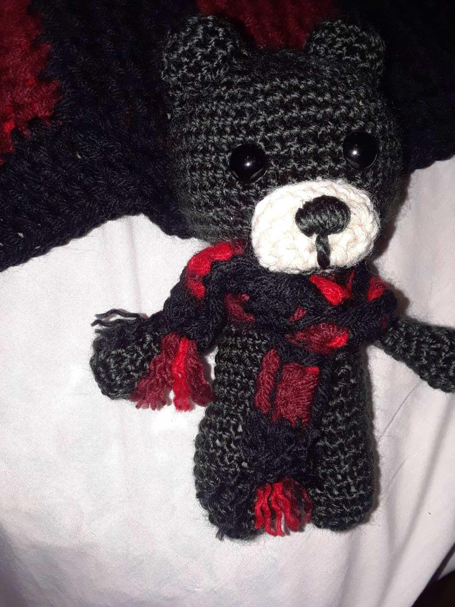 Red and Black Crocheted Plaid Baby Blanket With Matching Teddy Bear. - Etsy