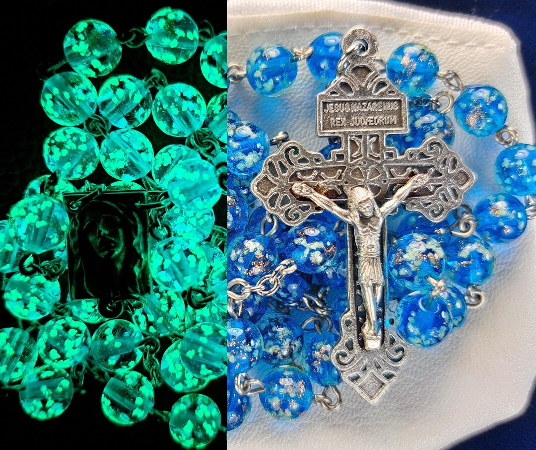 Bright Blue Speckled Luminous Rosary (case Included) - Etsy
