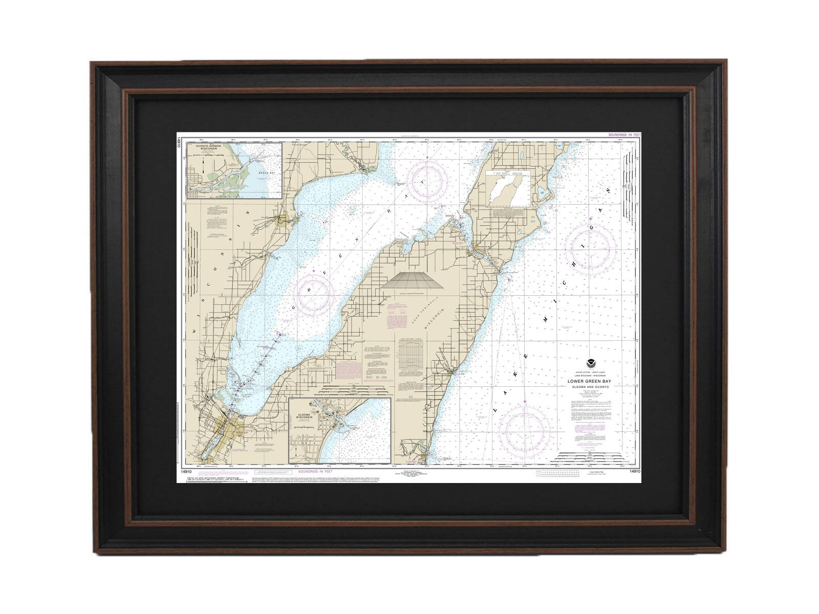 Framed Nautical Chart Lake Michigan Lower Green Bay NOAA - Etsy