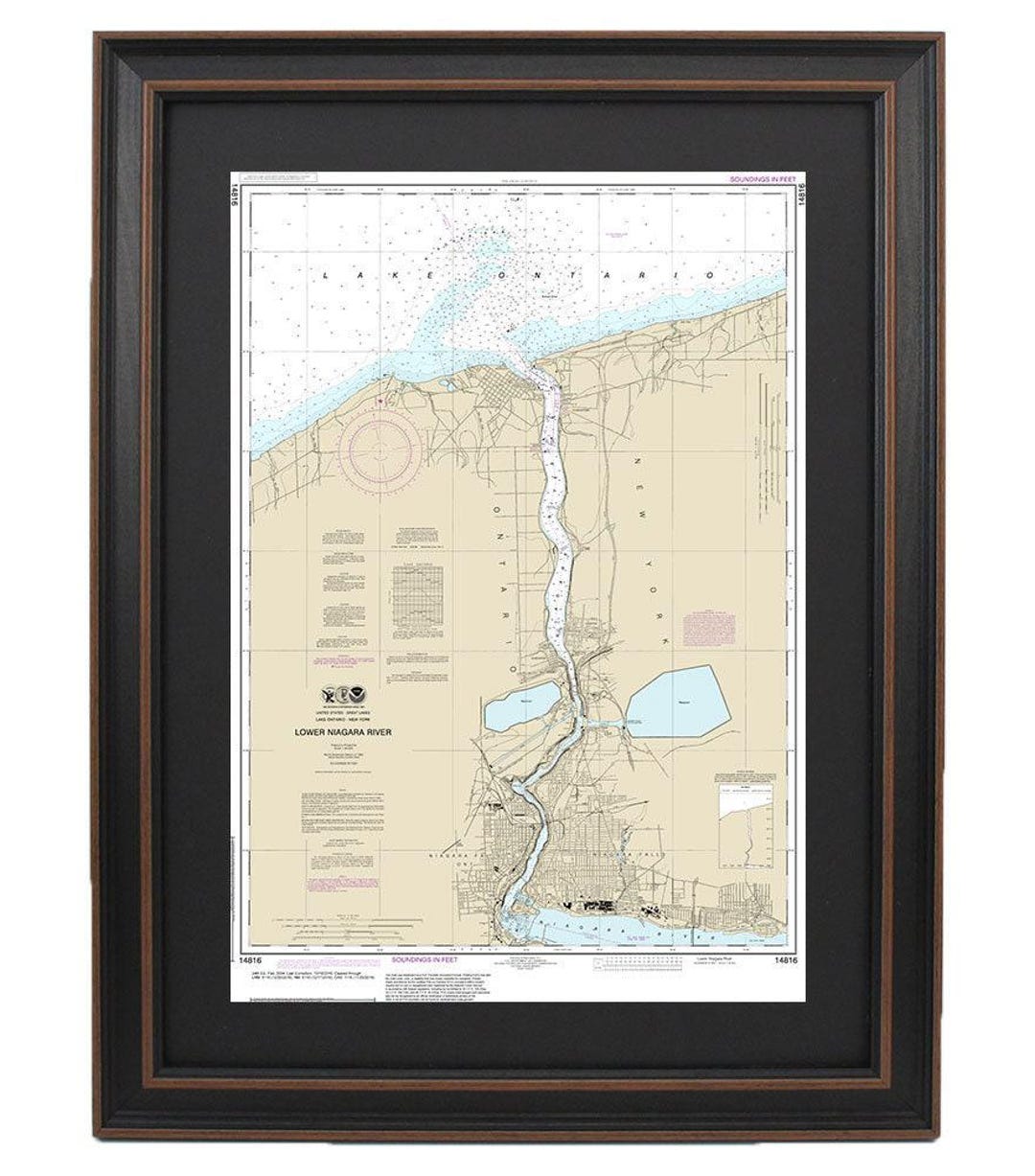 Framed Nautical Chart 14816- Lake Ontario, Lower Niagara River. NOAA ...