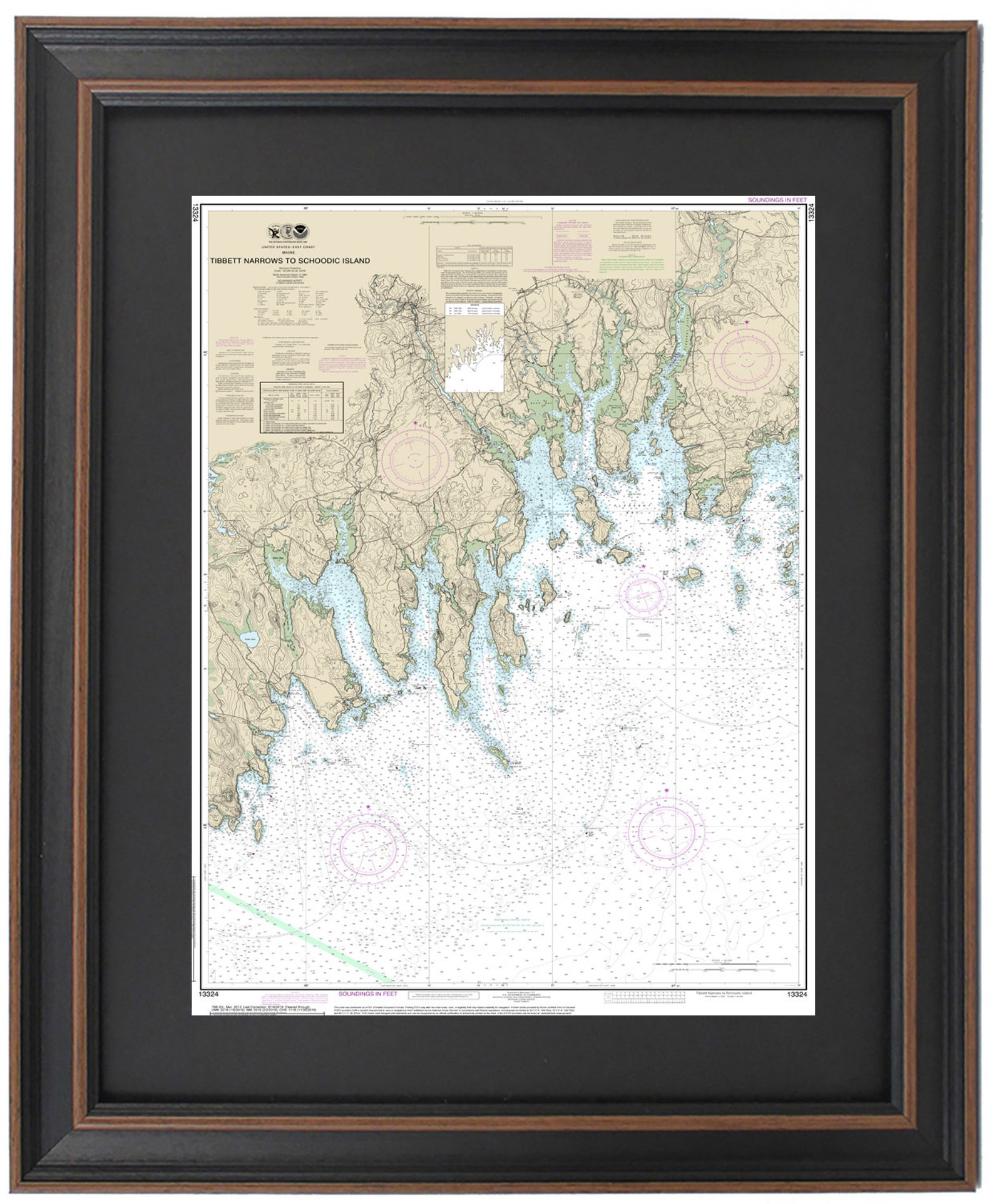 Framed Nautical Map 13324 : Tibbett Narrows to Schoodic - Etsy