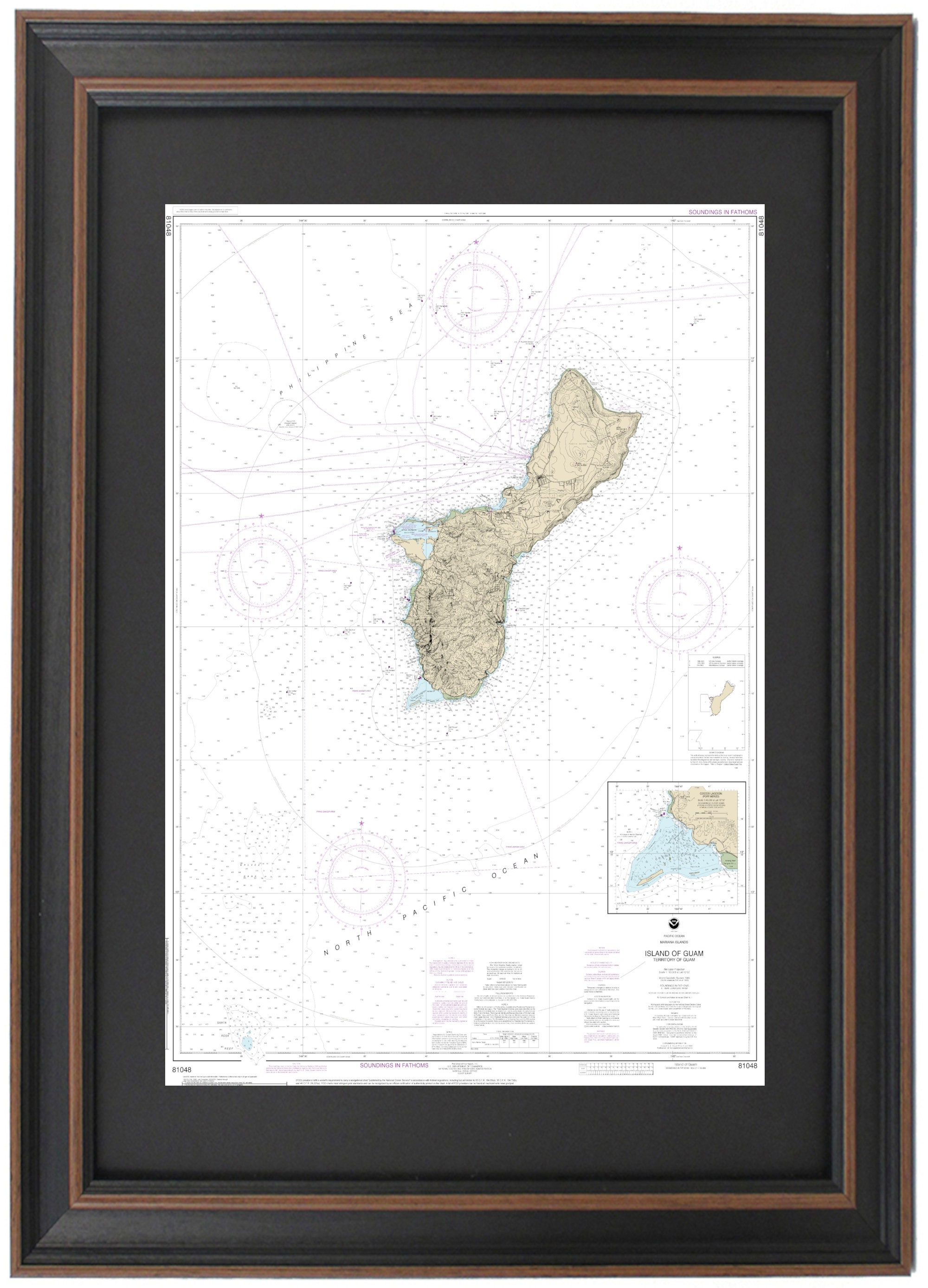 Framed Nautical Chart Island of Guam territory of Guam - Etsy