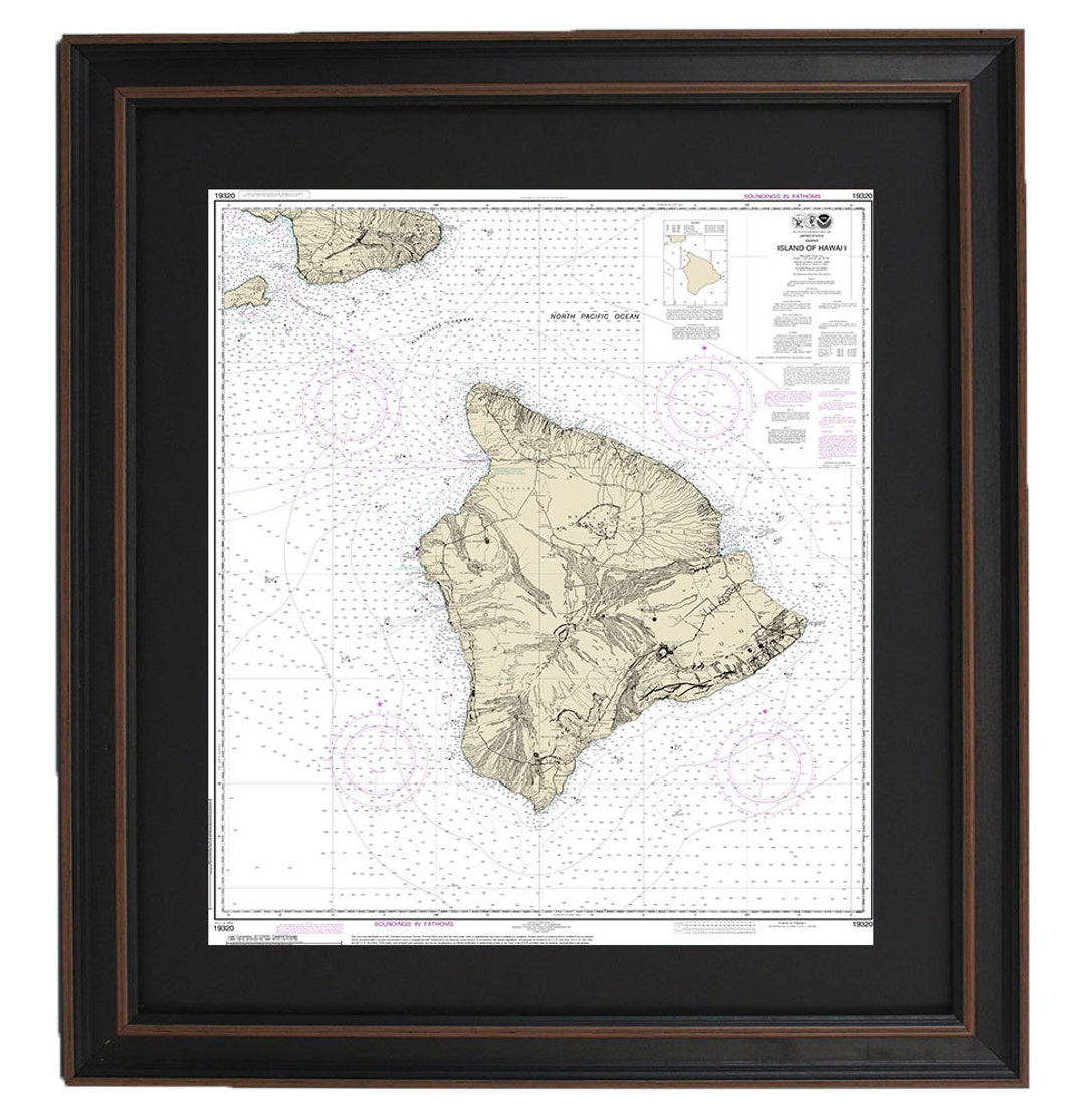 Framed Nautical Chart 19320 - Island of Hawaii. NOAA 19320. Handmade in ...