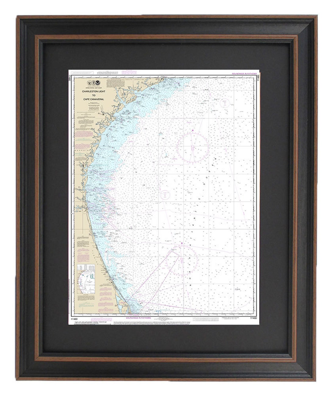 Framed Nautical Chart Charleston Light to Cape Canaveral NOAA 11480 ...