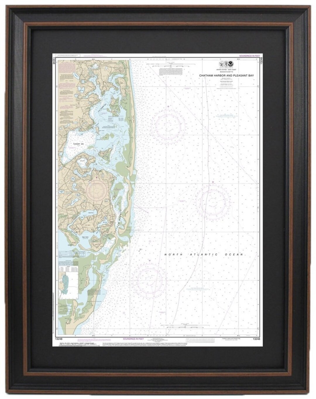 Framed Nautical Chart 13248 - Chatham Harbor and Pleasant Bay, MA. NOAA ...