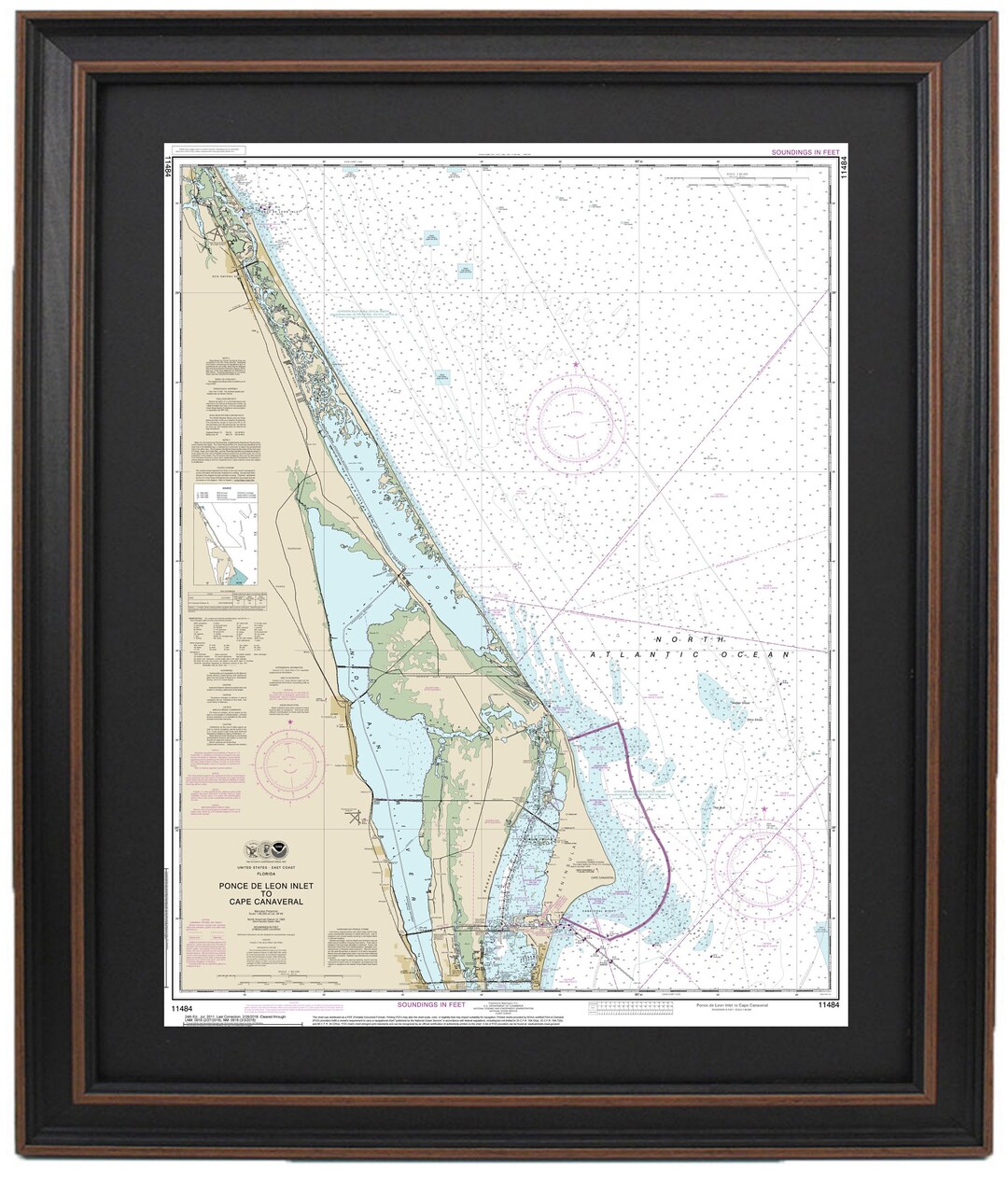 Framed Nautical Chart 11484 - Ponce De Leon Inlet to Cape Canaveral ...