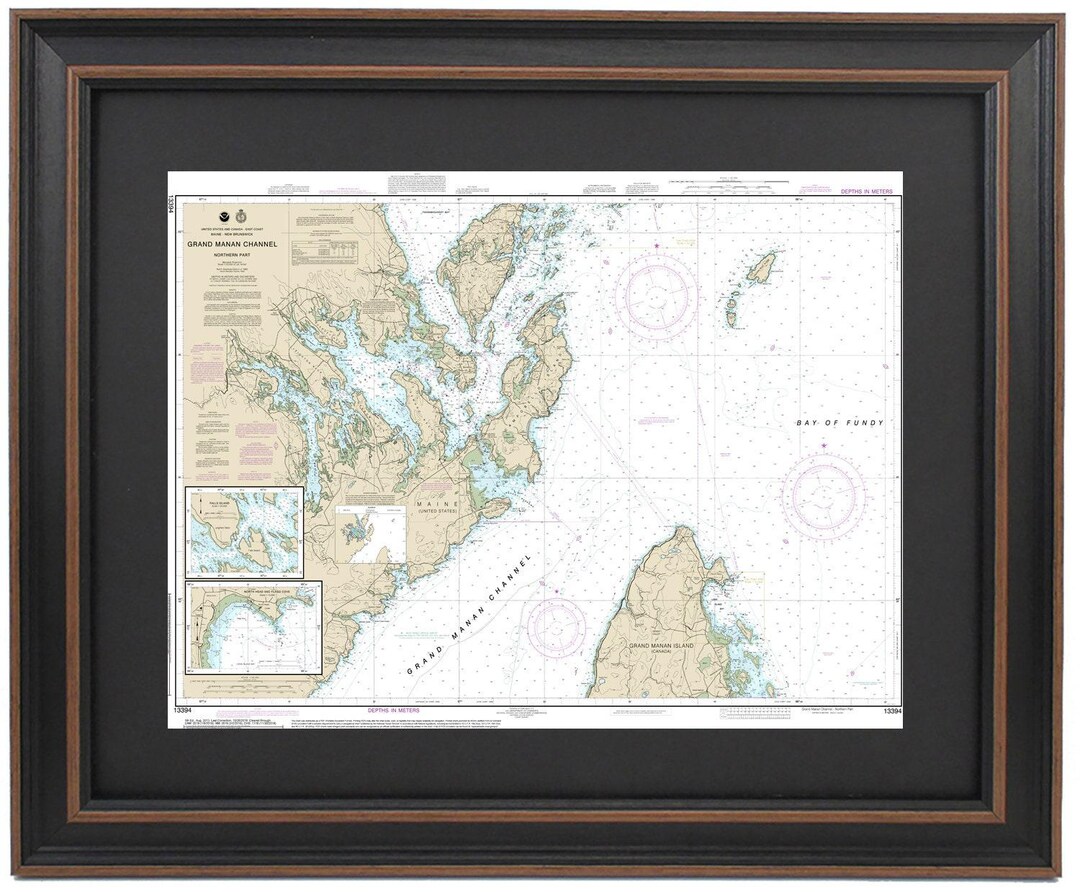 Framed Nautical Chart 13394 - North Grand Manan Channel, Maine. NOAA ...