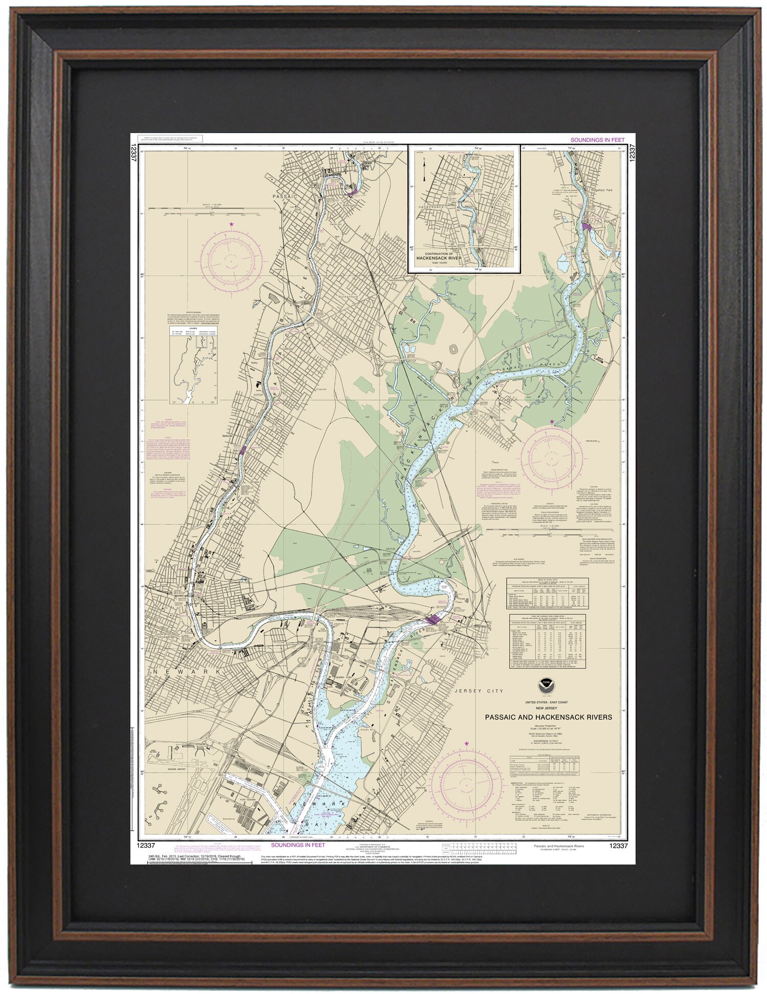 Framed Nautical Map 12337 : Passaic and Hackensack Rivers - Etsy