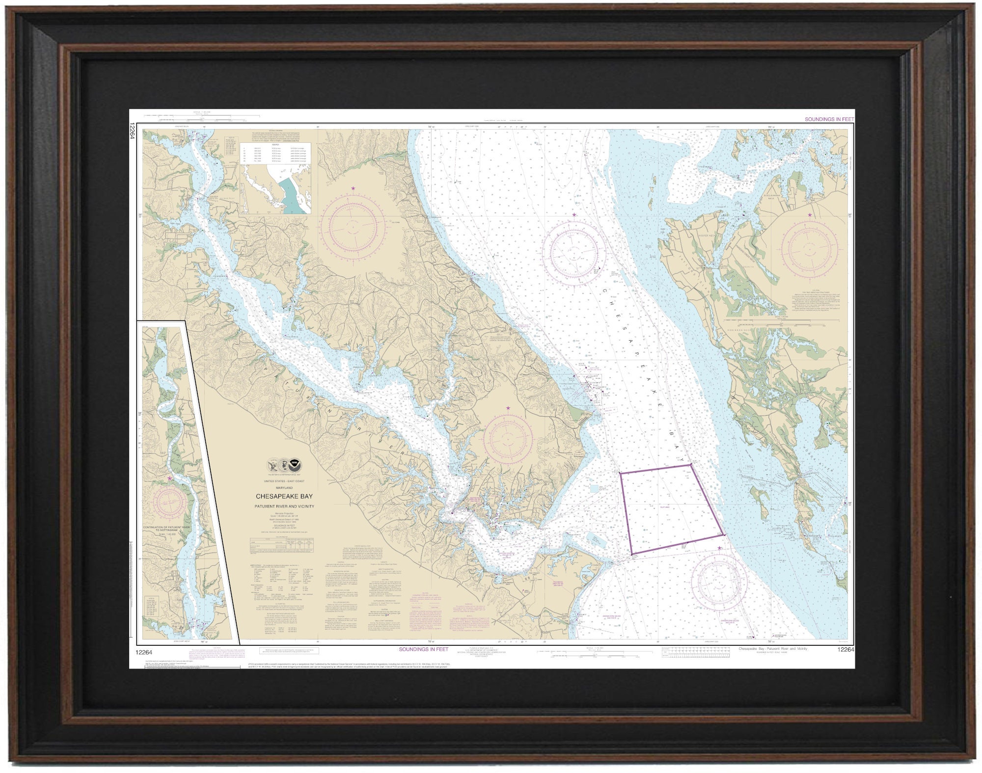 Framed Nautical Chart Chesapeake Bay Patuxent River and Vicinity NOAA ...