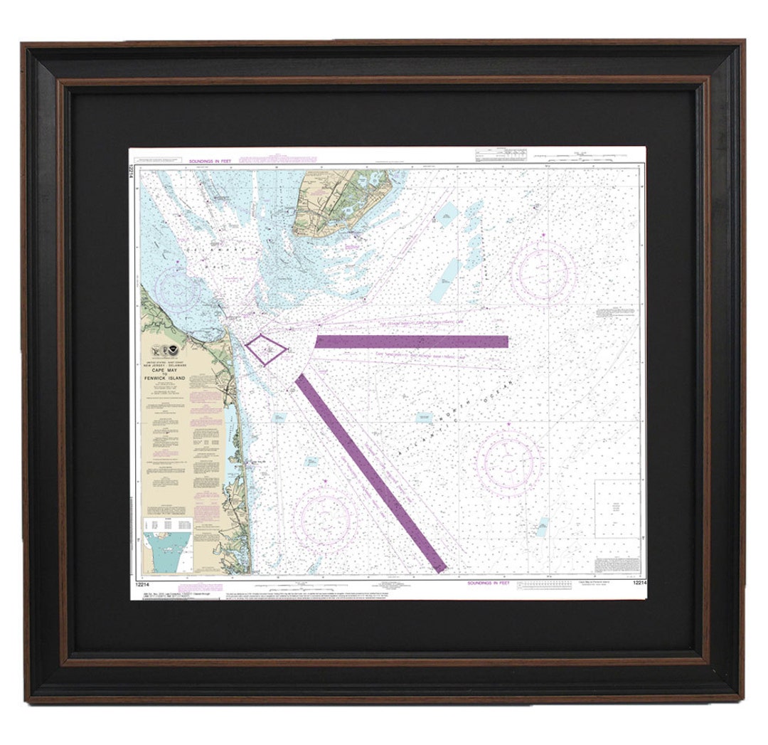 Framed Nautical Chart 12214 - Cape May to Fenwick Island. NOAA 12214 ...