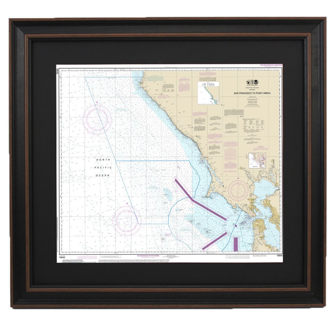 Framed Nautical Chart San Francisco to Point Arena NOAA 18640 Nautical ...
