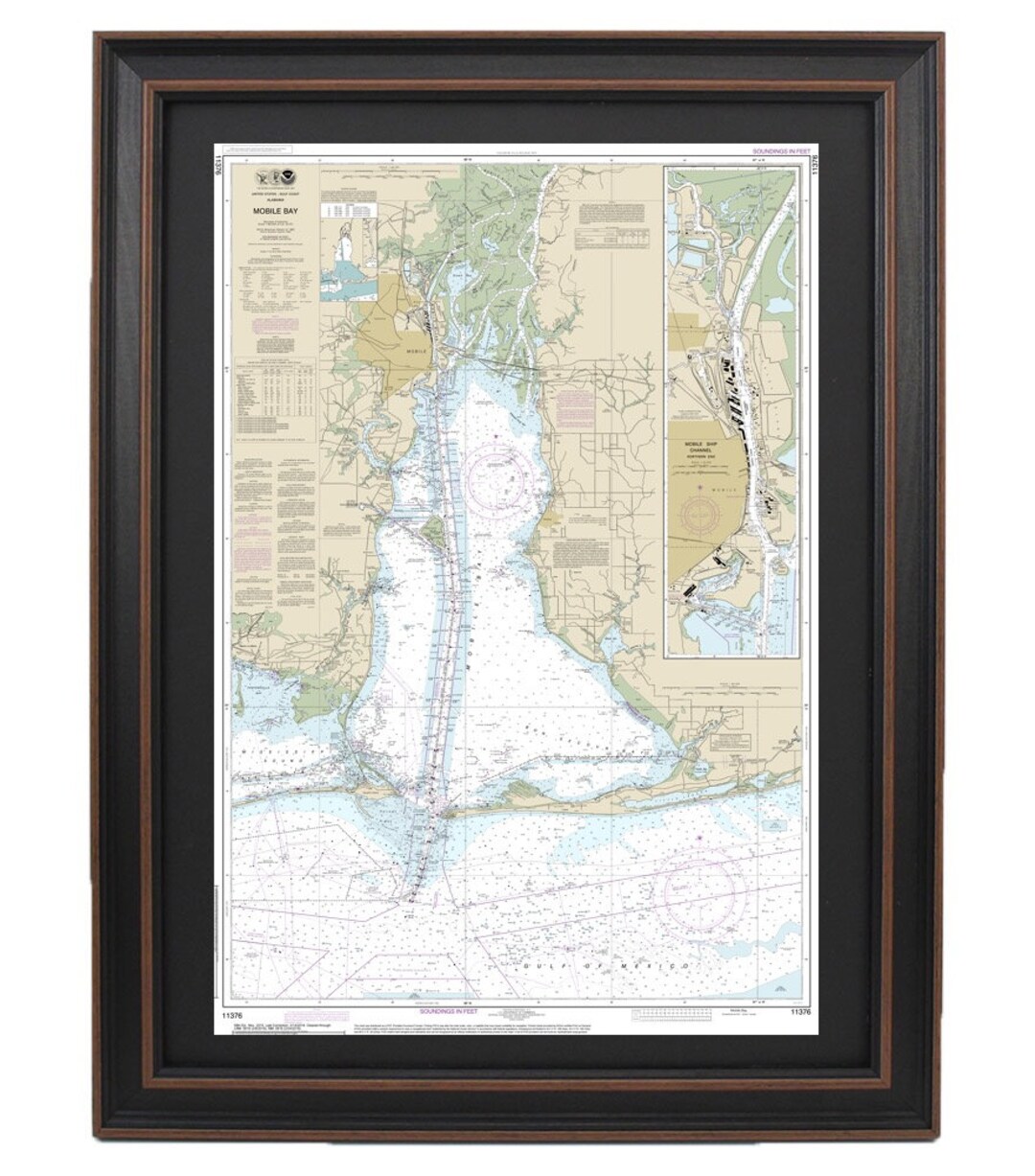 Framed Nautical Map 11376 Mobile Bay Nautical Gifts & Beach Home Decor ...