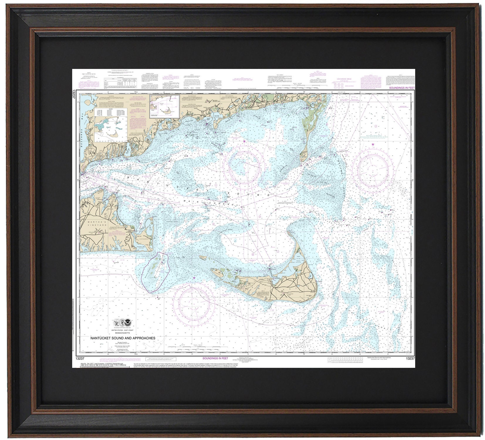 Framed Nautical Map 13237 : Nantucket Sound MA - Etsy