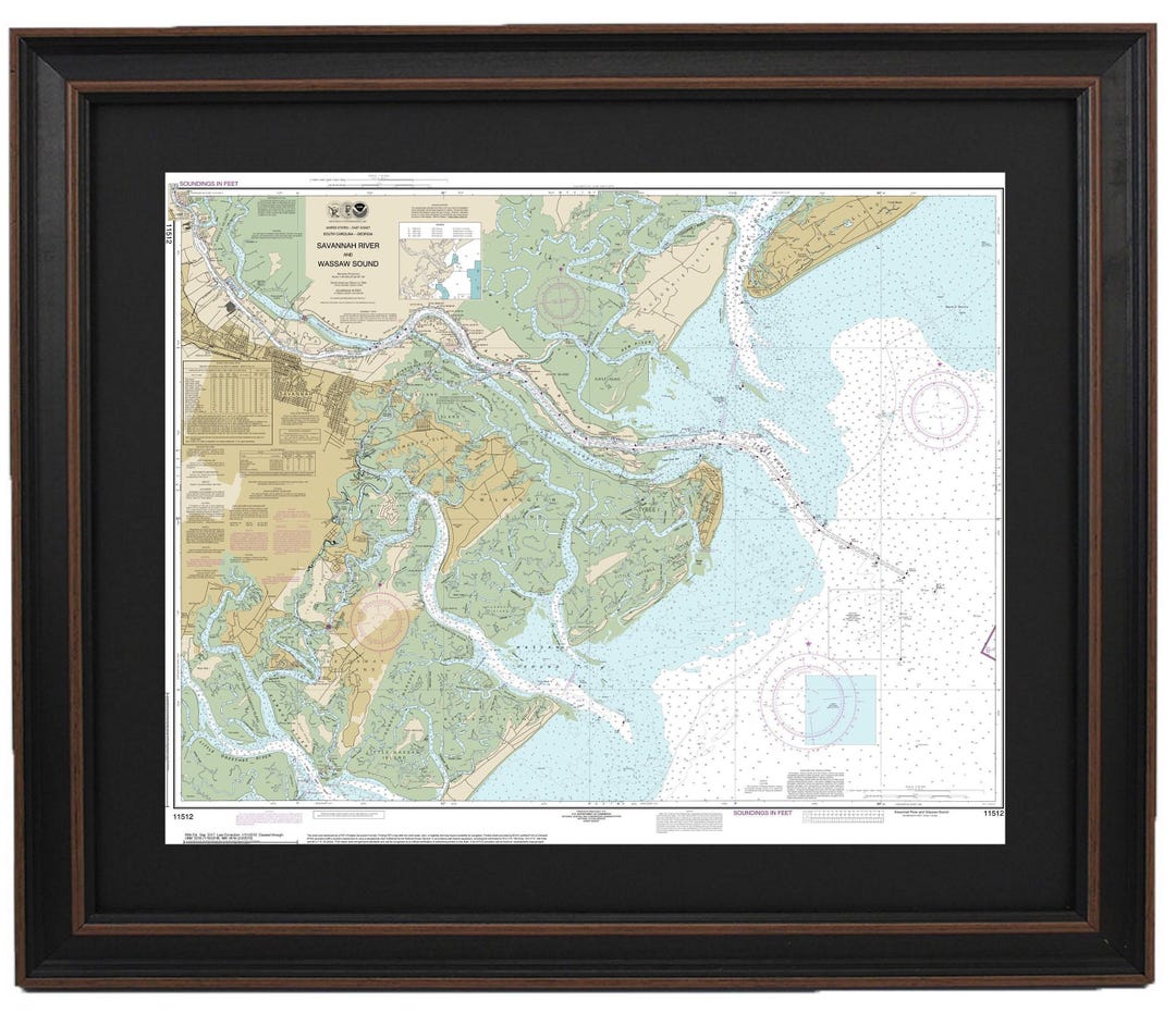 Framed Nautical Chart 11512 - Savannah River and Wassaw Sound. NOAA ...