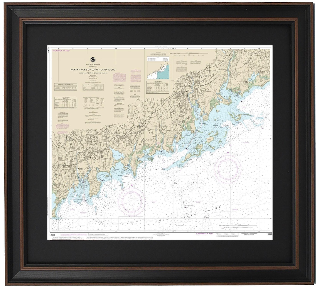 Framed Nautical Chart 12368 - North Shore of Long Island Sound ...