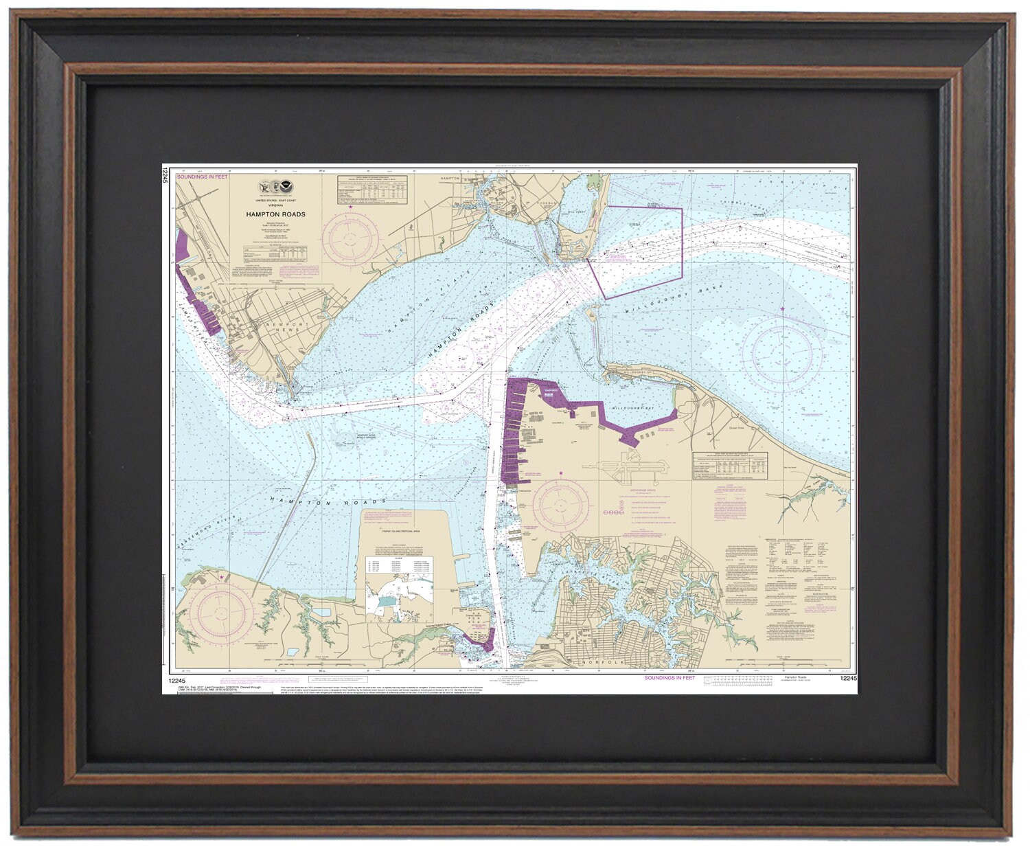 Framed Nautical Chart Hampton Roads NOAA 12245 Nautical - Etsy