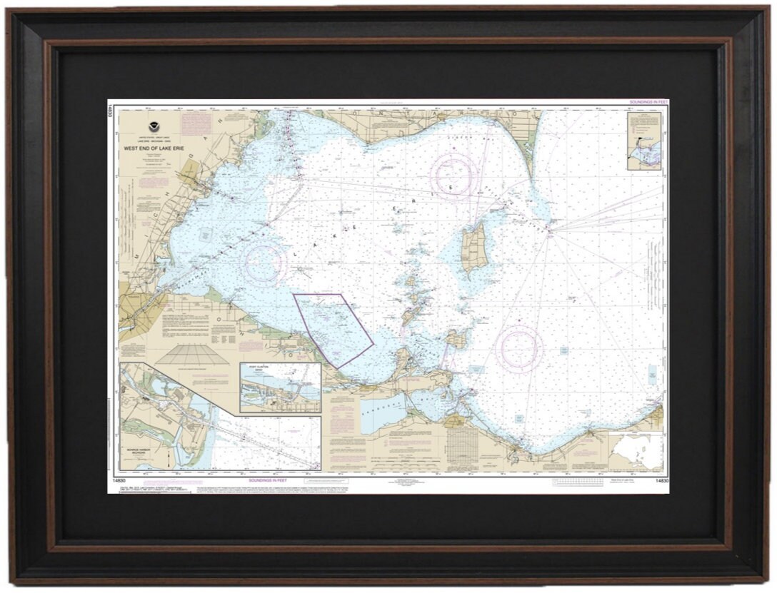 Framed Nautical Map 14830 : Lake Erie West End of Lake Erie - Etsy